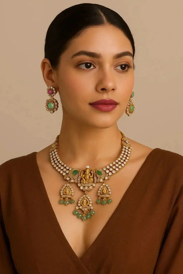 Gajaah 925 Silver Temple Choker Necklace with Polki Diamonds